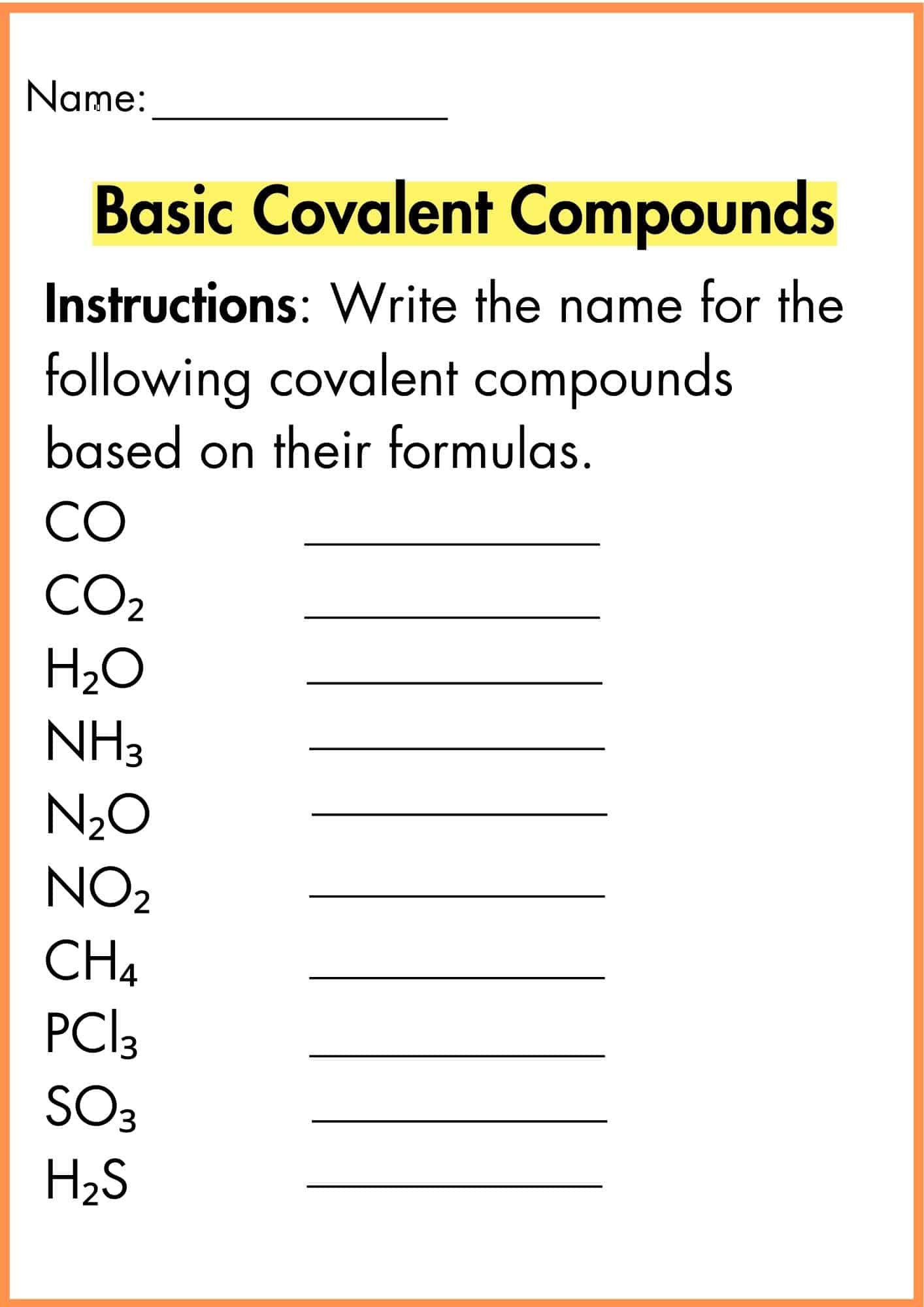 Covalent Compounds Worksheet