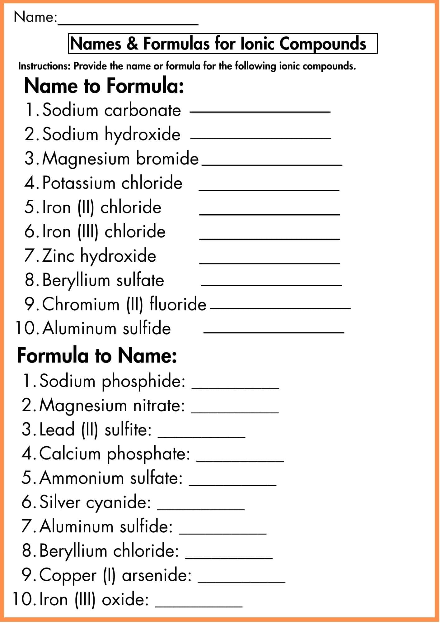 Naming Ions Worksheet