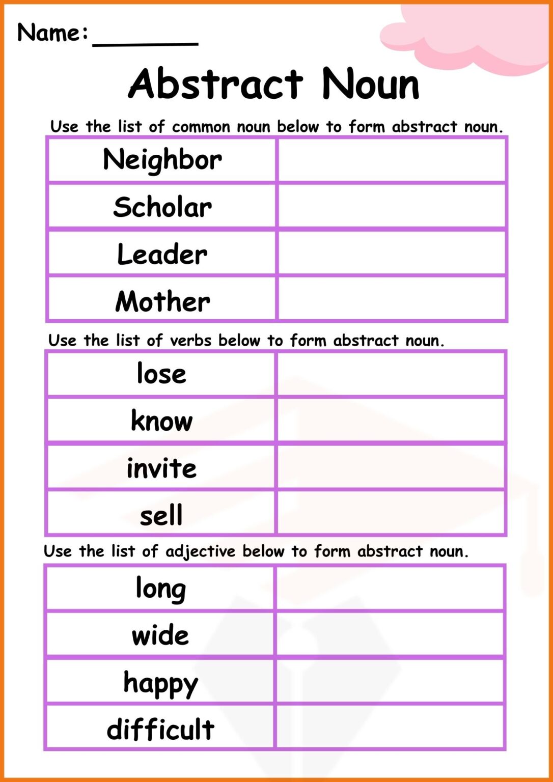 Abstract Noun Worksheets