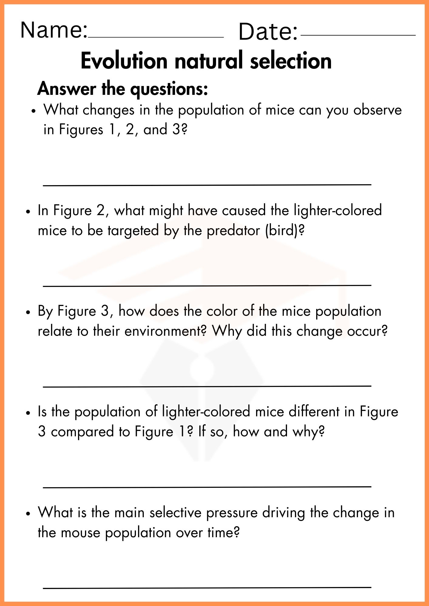 Evolution natural selection worksheets