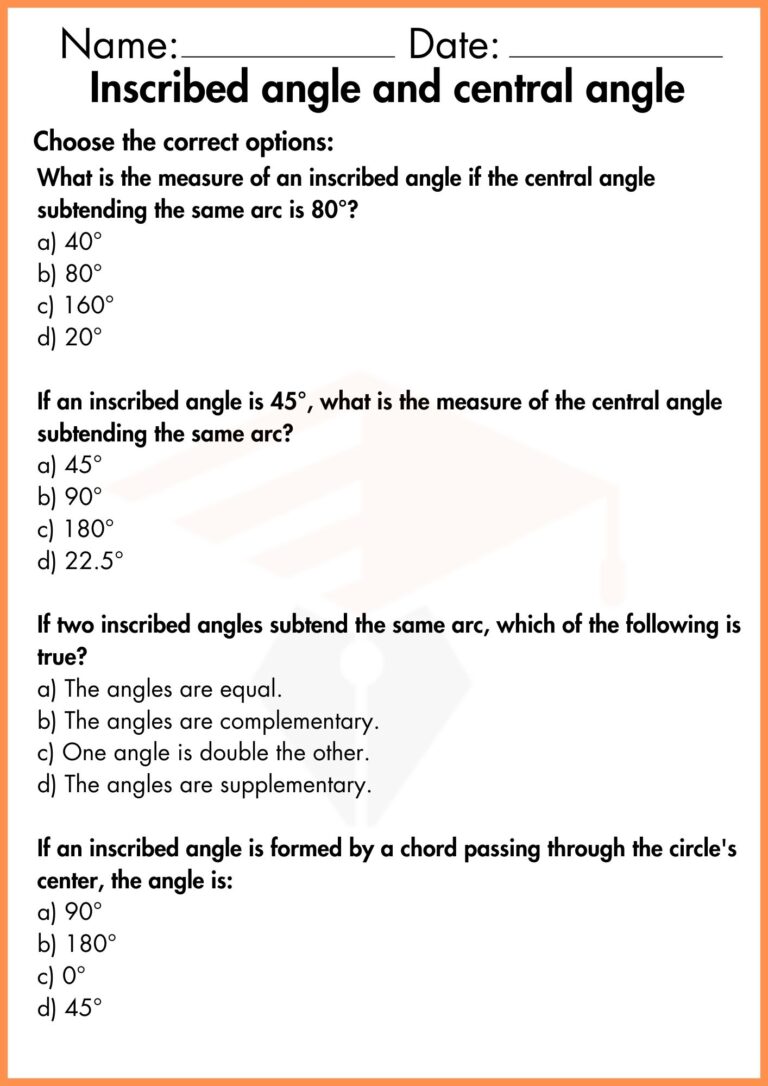 Inscribed Angle and central angle worksheets