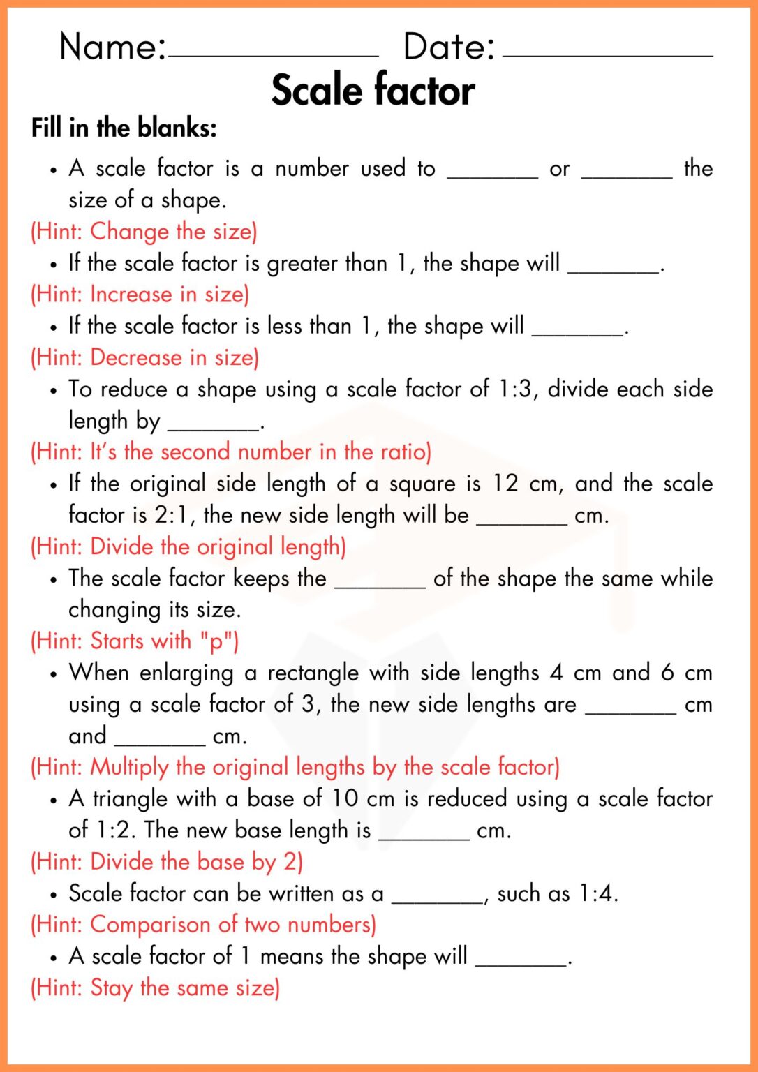 Scale factor worksheets