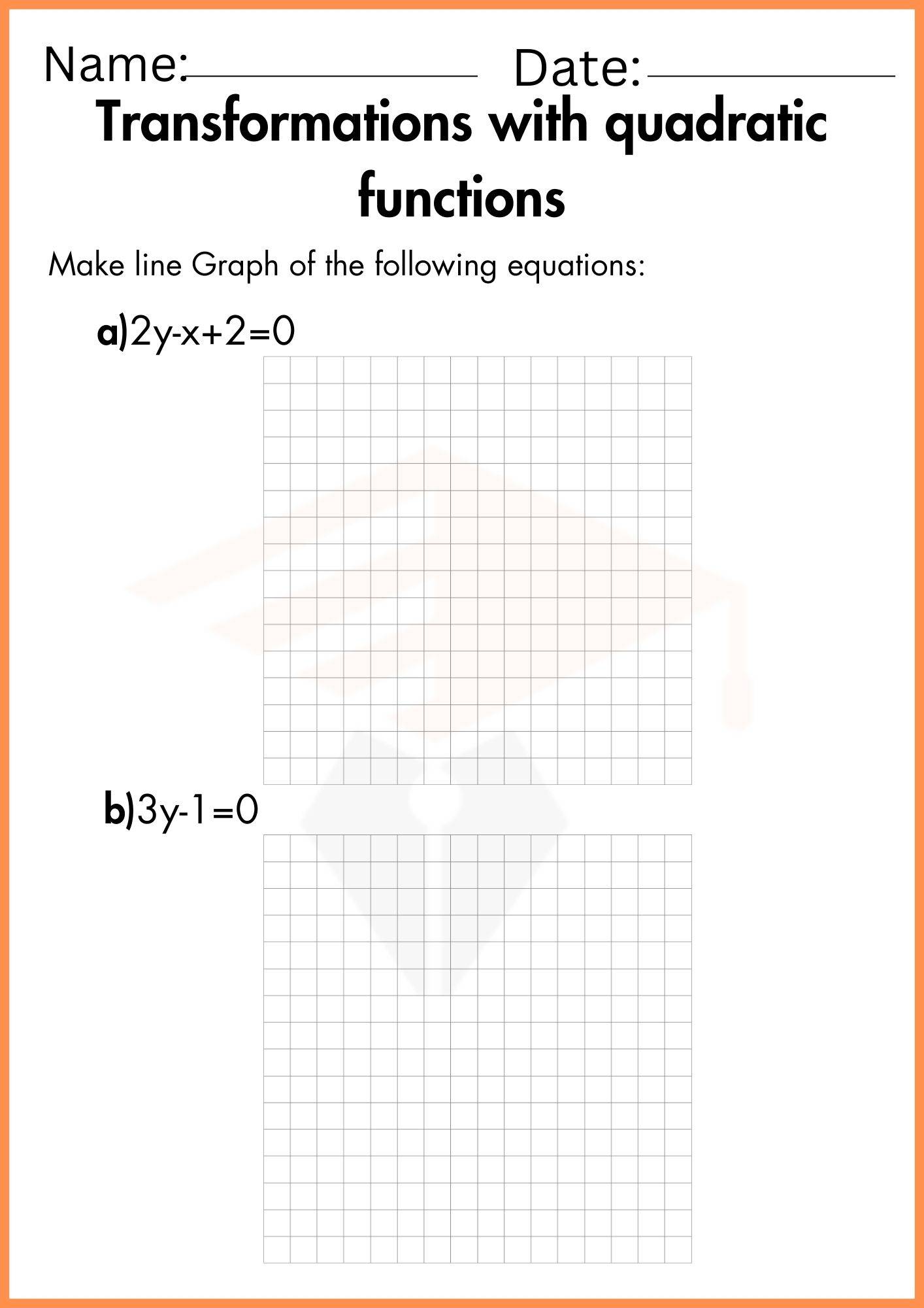 Transformations with quadratic functions worksheets