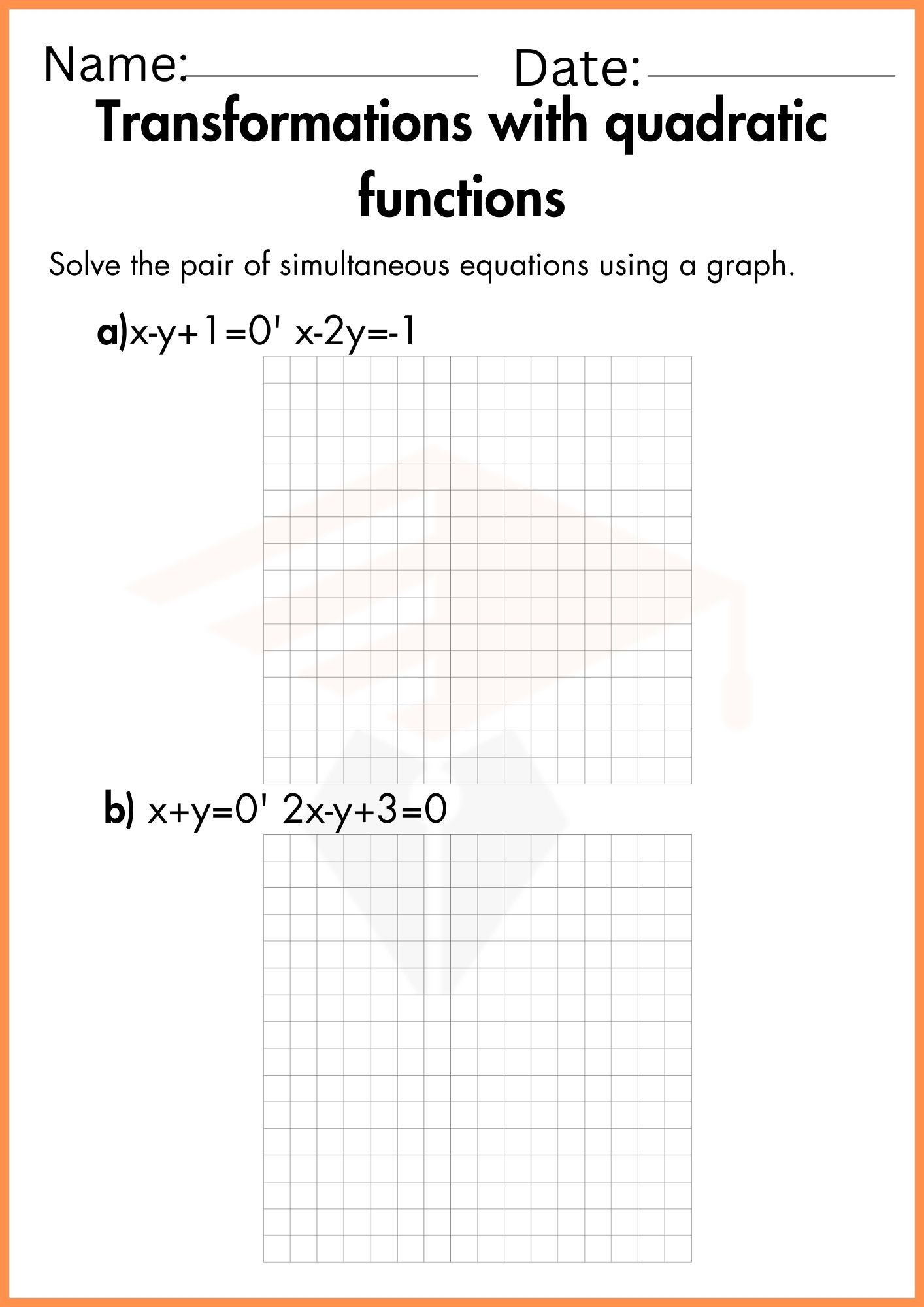 Transformations with quadratic functions worksheets