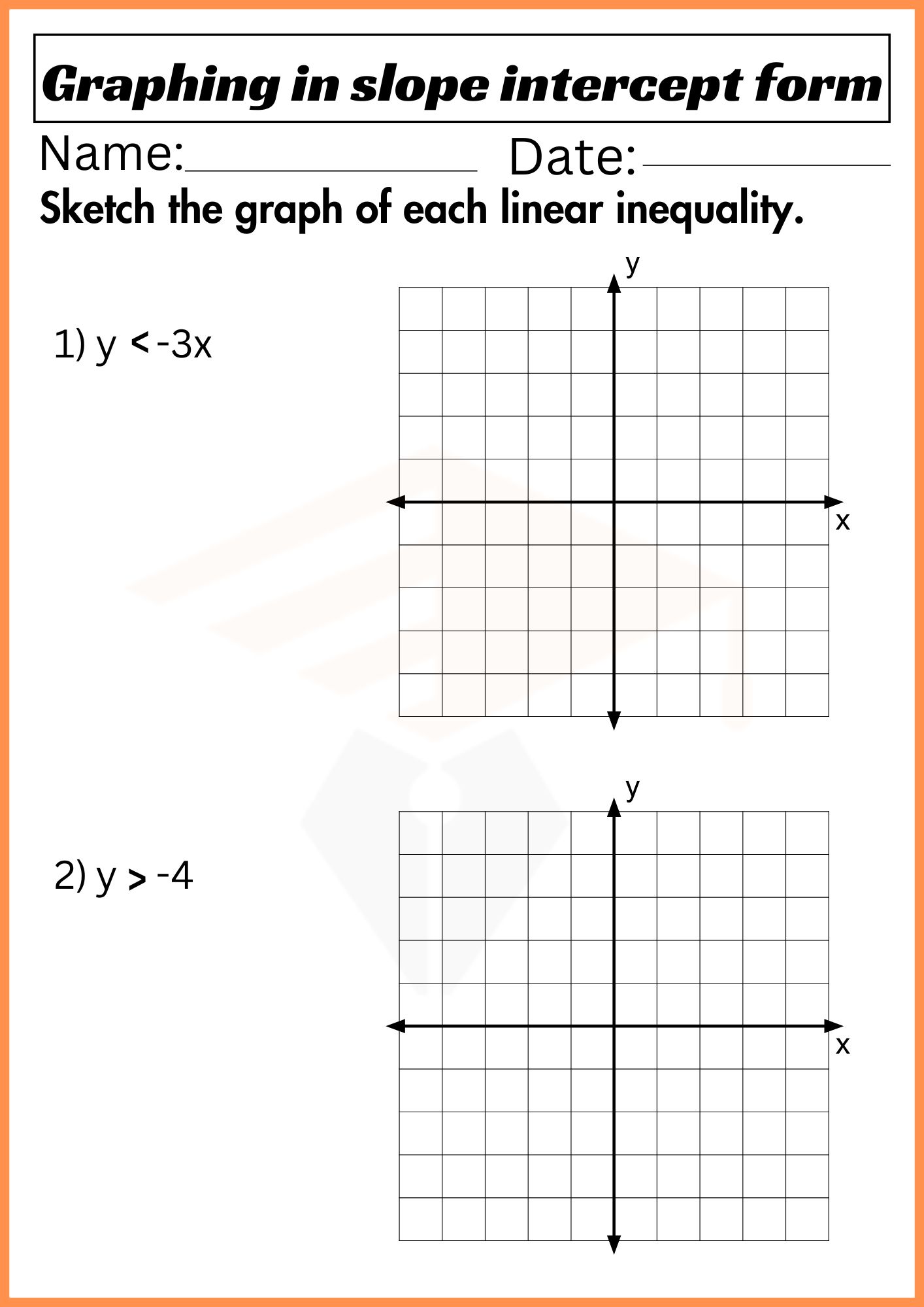 Graphing in slope intercept form worksheets