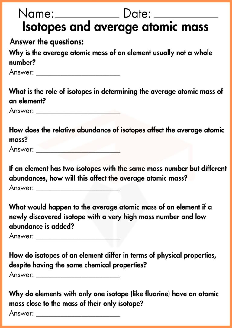 Isotopes and average atomic mass worksheets