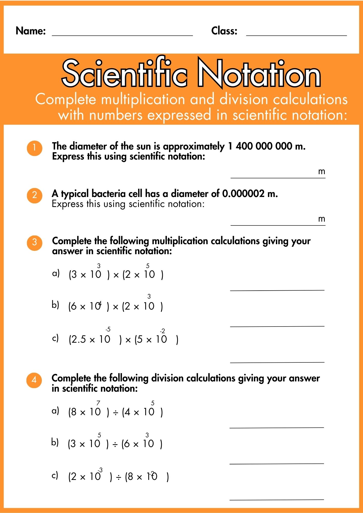 Scientific notation to standard form worksheets