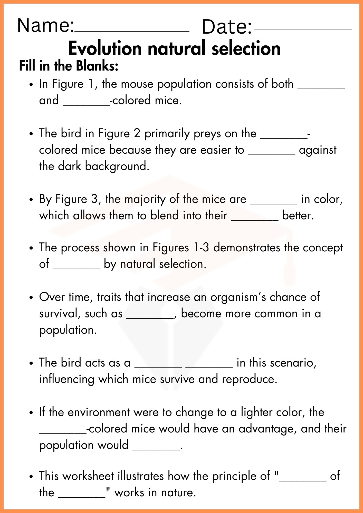 Evolution natural selection worksheets