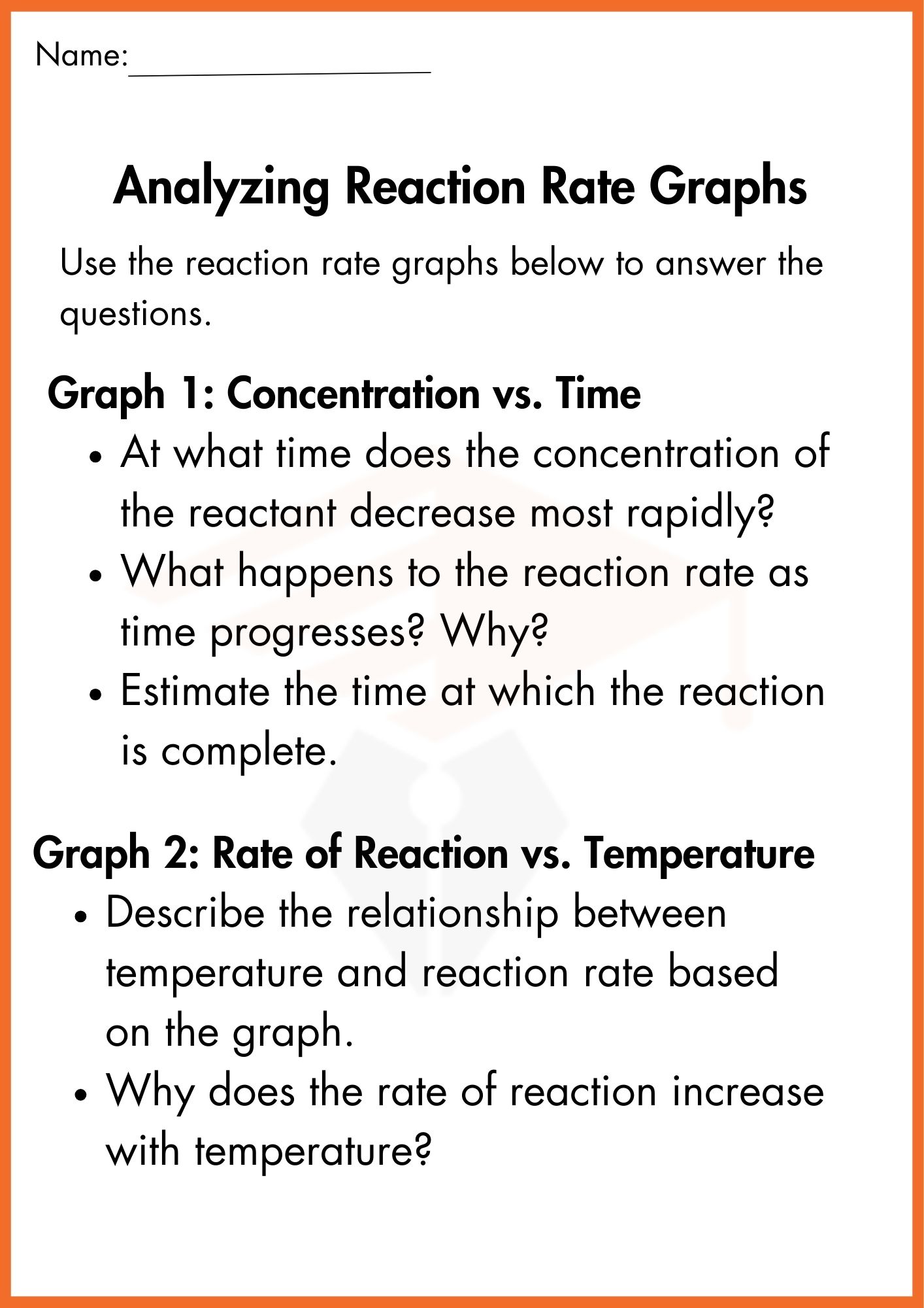 Rates of Reaction Worksheets