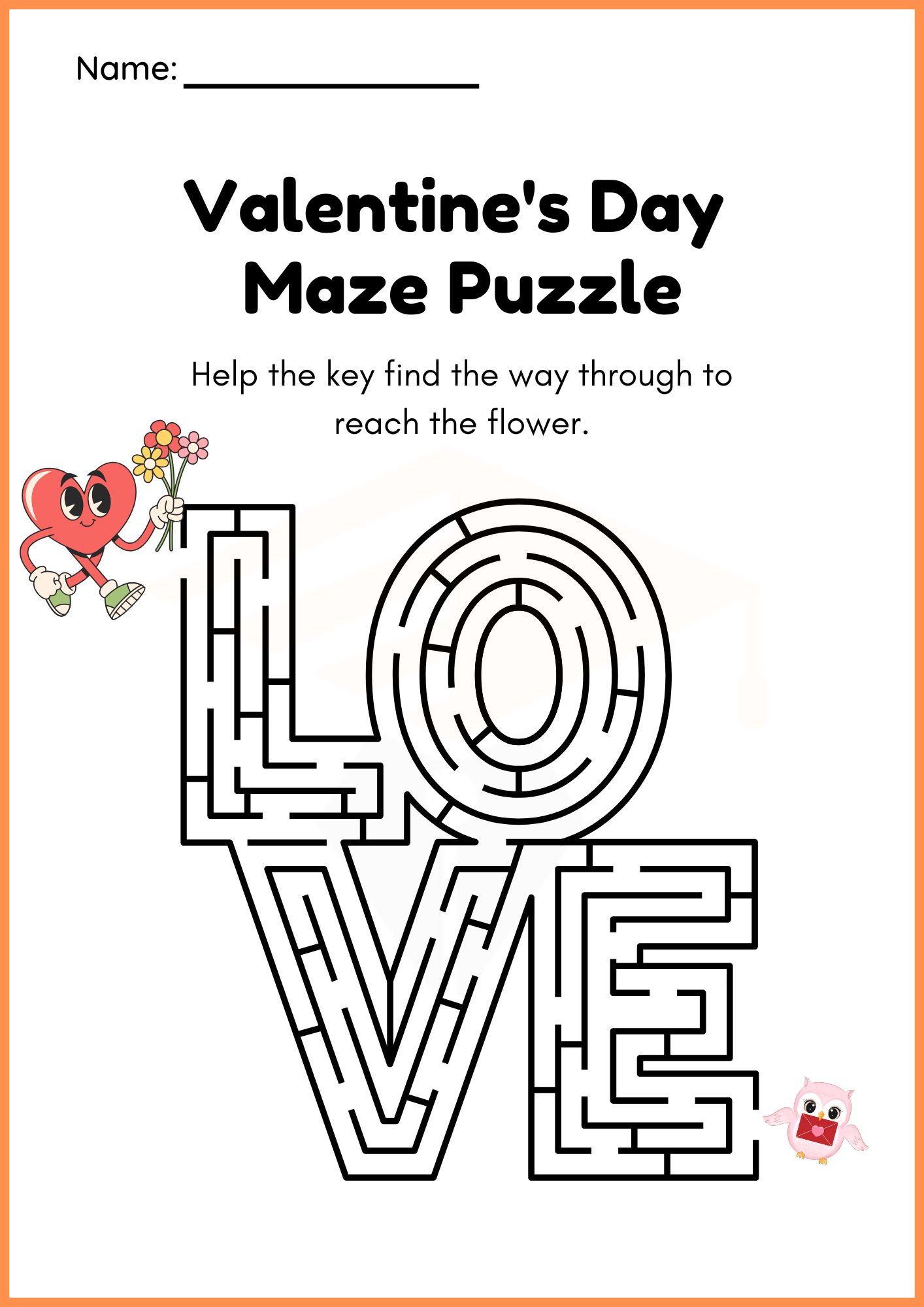 Valentine's Day Maze Puzzle worksheets