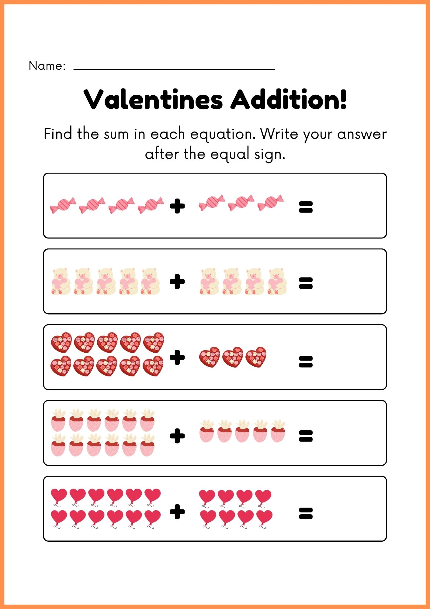 Valentine's Day Addition Worksheets