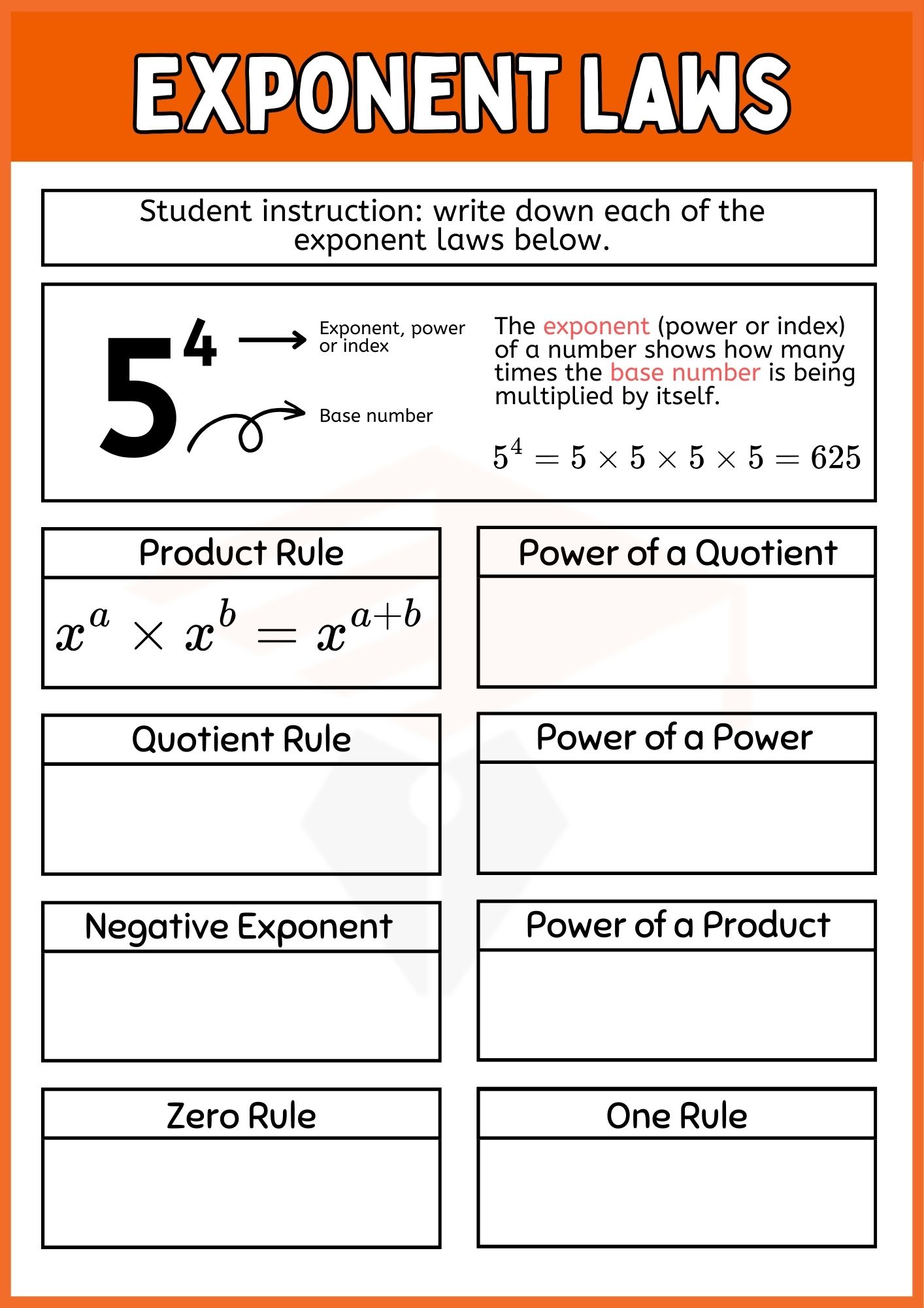 Multiplication of Exponents Worksheets