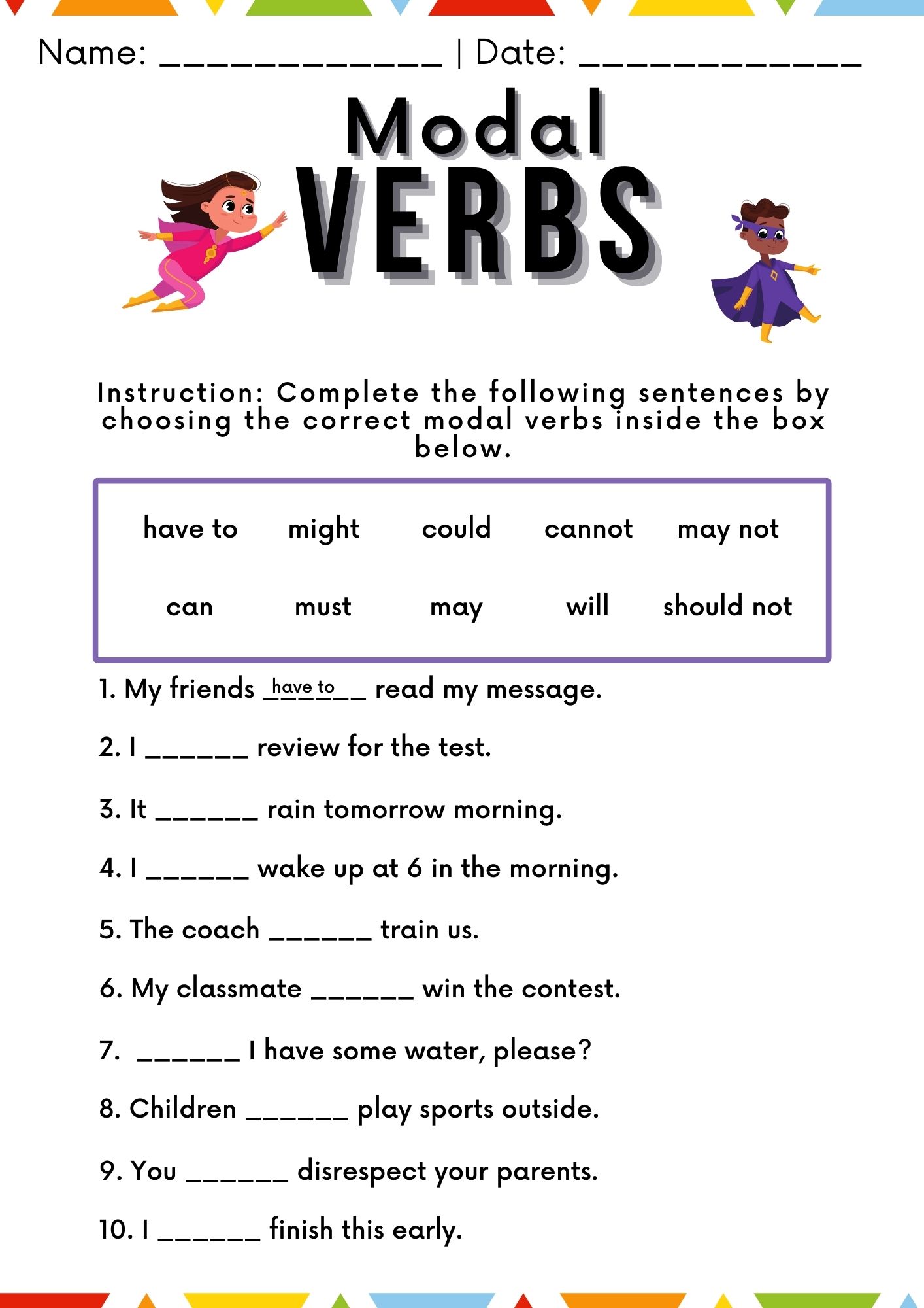 Modal Verbs Worksheets